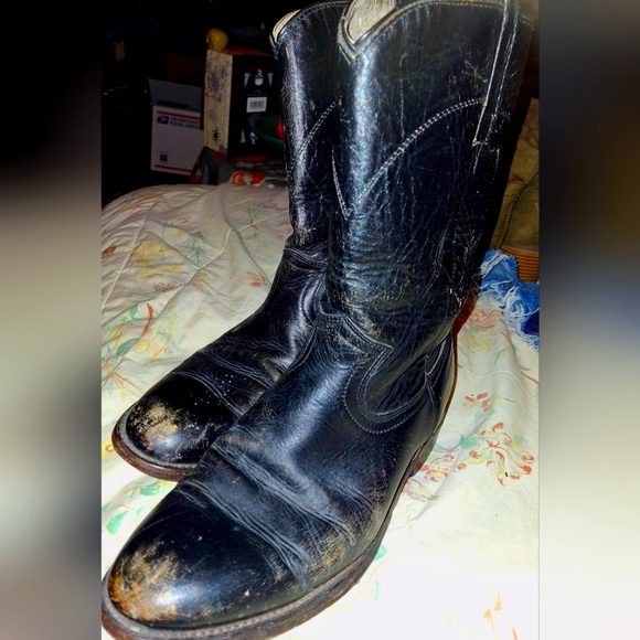 Justin Boots | Shoes | Black Leather Ropers Vtg Size 8 | Poshmark